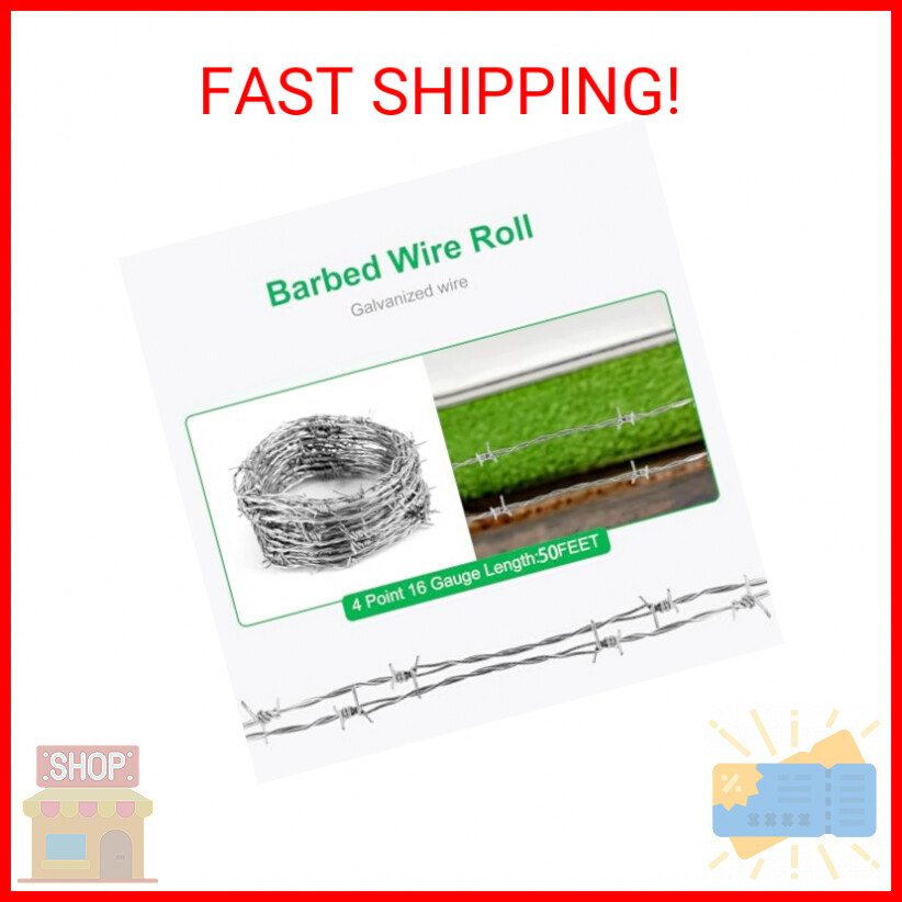 50FT Barbed Wire,4 Point Barbed Wire Fence Perfect for Crafts, Fences ...