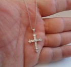 STERLING SILVER CROSS NECKLACE PENDANT W/ .75 cts LAB CREATED DIAMONDS ...