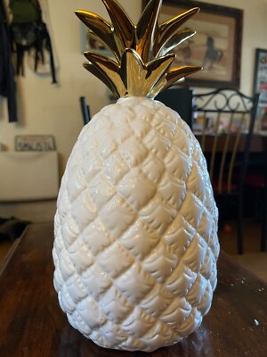 Luxury White & Gold Ceramic Pineapple Decor - Modern Tropical Home Accent | eBay