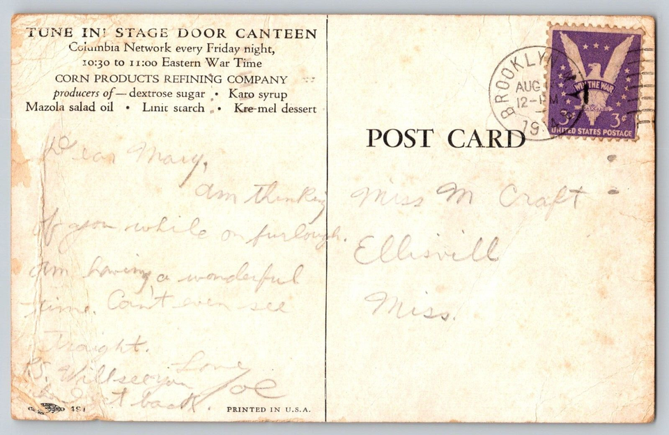 Vintage Postcard Military Cartoon Barney Tobey American Theater Wing ...