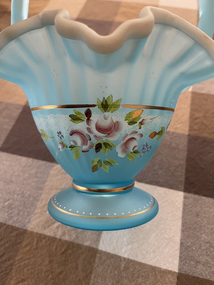 Vintage 2002 FENTON Hand Painted Charleton Collection Blue Topaz Basket ...