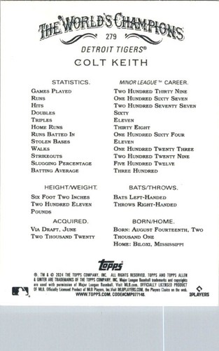 2024 Topps Allen & Ginter #279 Colt Keith | eBay