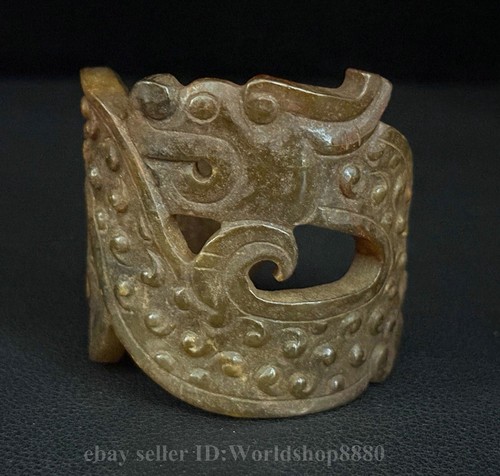 1.9" Old Chinese Hetian Yellow Jade Carved Fengshui Dragon Statue Human Man Ring | eBay