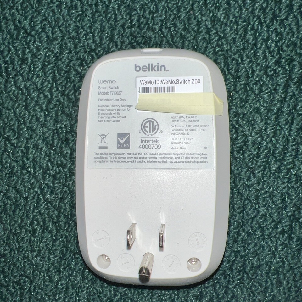 Belkin WEMO Smart Switch Plug F7C027 | eBay