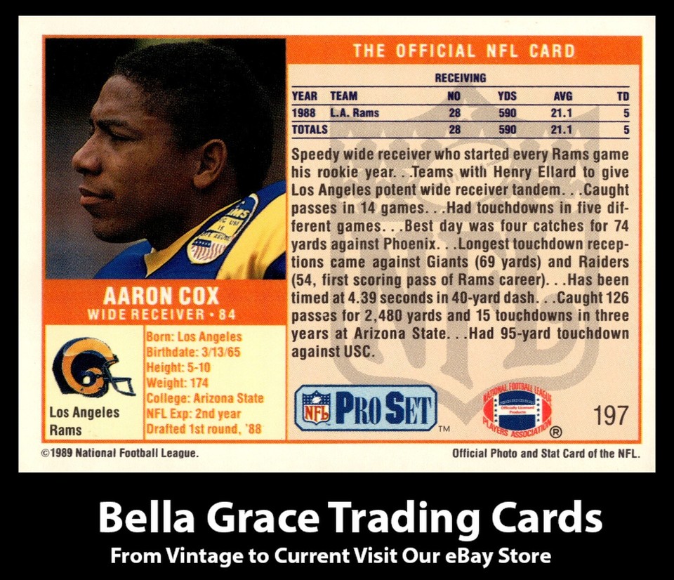 1989 Pro Set Aaron Cox #197 Los Angeles Rams Rookie NFL Football | eBay