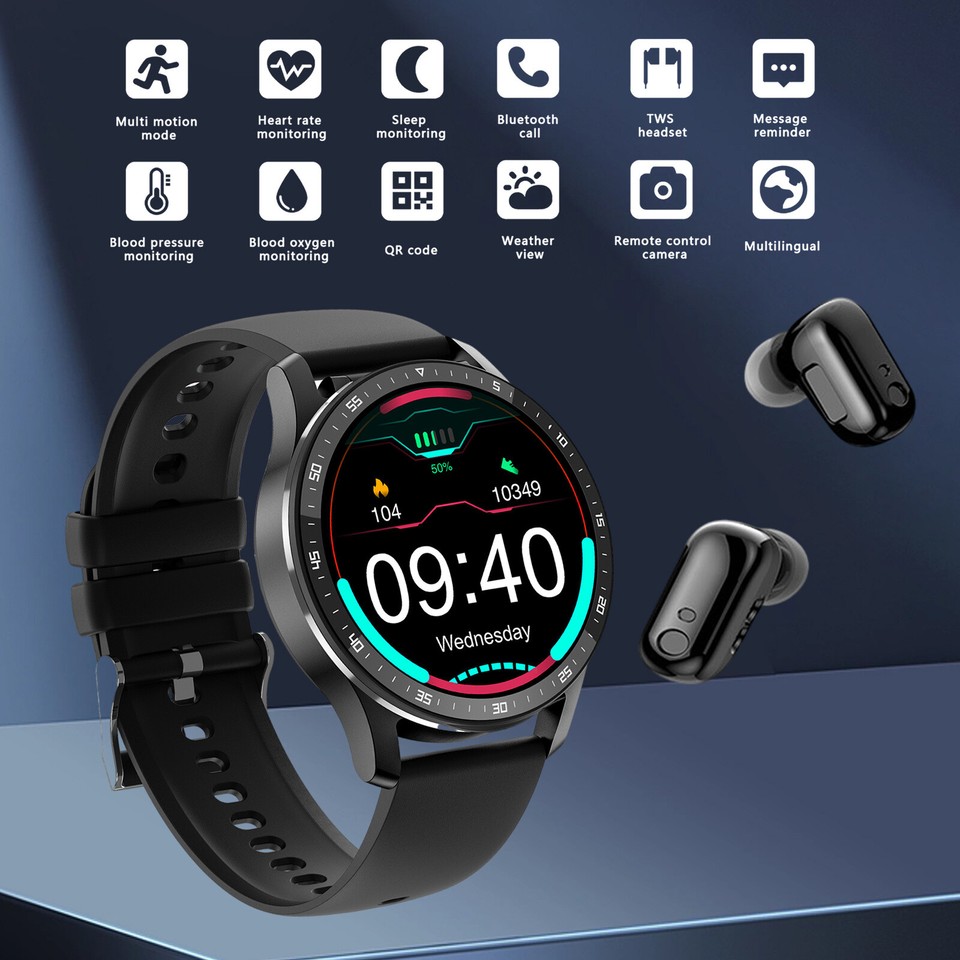2 in 1 Smart Watch W/ Earbuds Smartwatch True Wireless Bluetooth ...