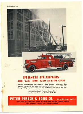 1952 Peter Pirsch & Sons Fire Trucks Ad: Schiller Park, Illinois Fire ...