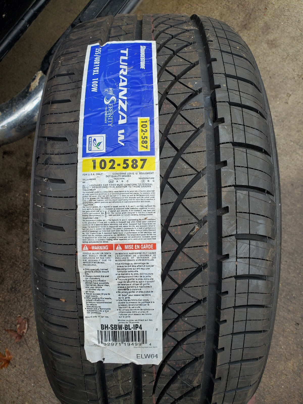 Bridgestone Turanza with Serenity Technology 255/40R19 Tire for sale ...