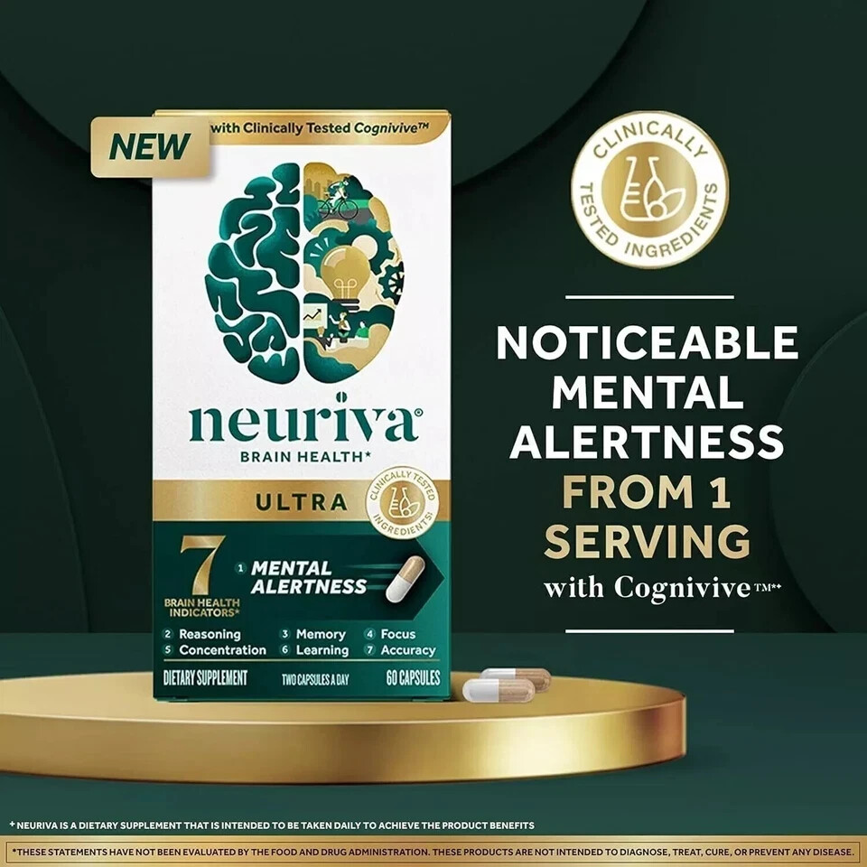 🔥Neuriva Ultra Brain Health Mental Alertness Memory Focus 60 Capsules ...