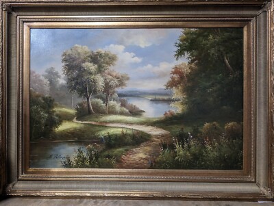 Large Oil On Canvas American Landscape - Signed By John Pollins 45" x ...