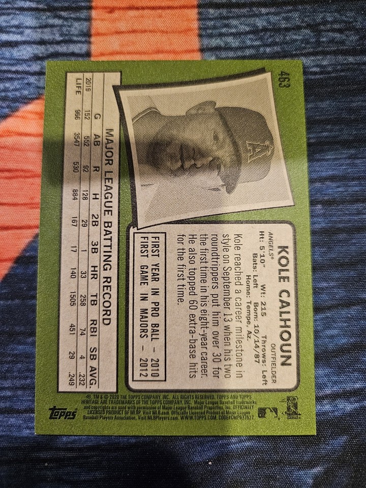 2020 Topps Heritage Short Print Kole Calhoun #463 | eBay