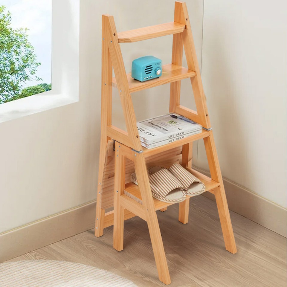 3 in 1 Step Ladder Chair Home Office Display Stand Library Ladder ...