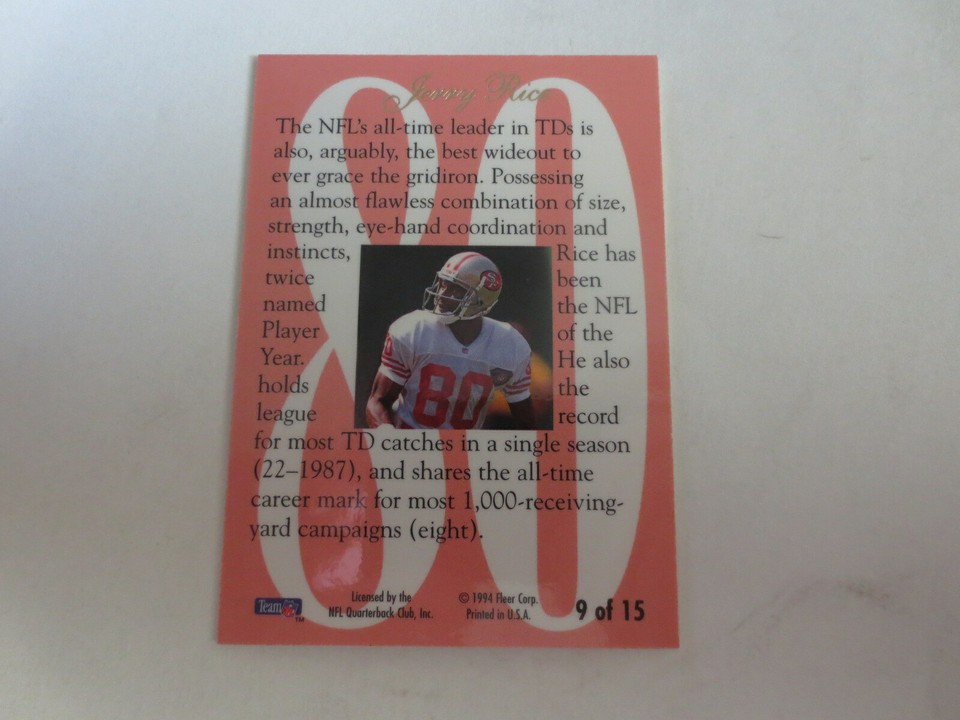 1994 Fleer Flair 80 Hot Numbers Jerry Rice Card #9 of 15 | eBay