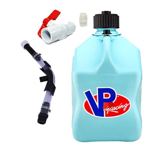 VP Racing Sky Blue Square 5 Gal Fuel Jugs + Hose, Hose Bender, and Ball ...