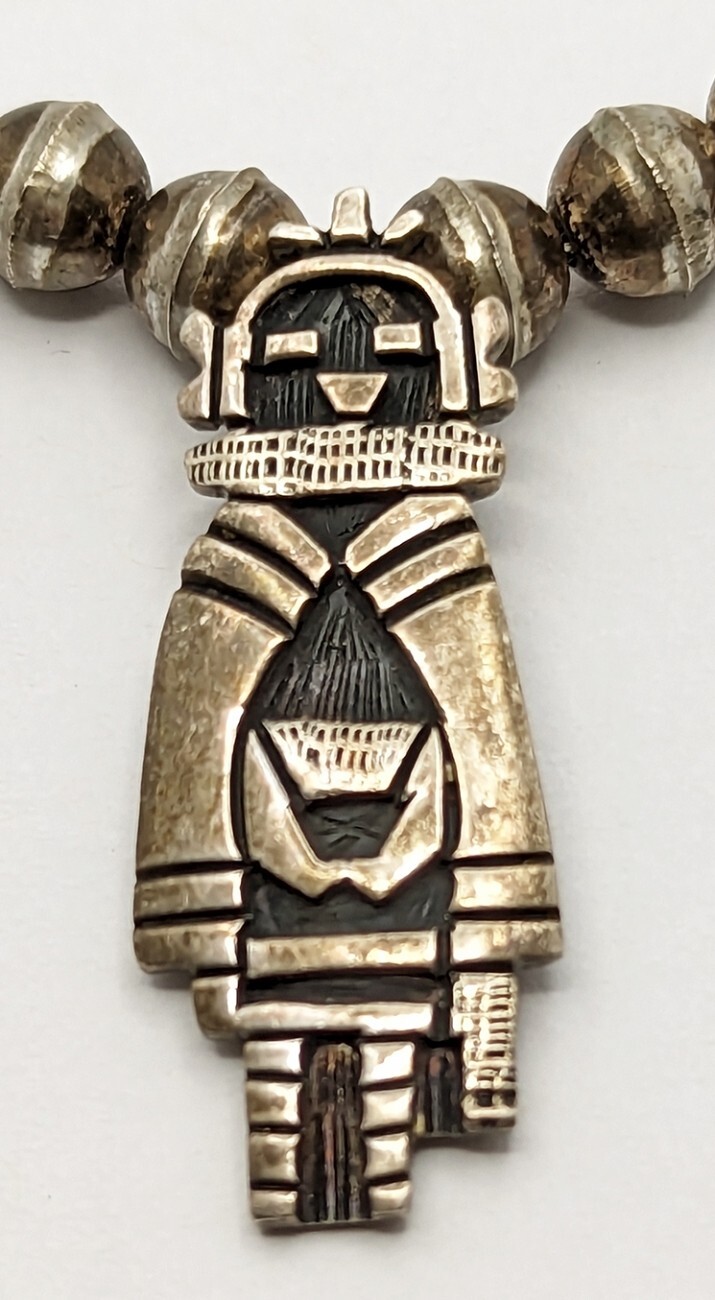 1970s-80s Hopi Silver Overlay Kachinas Necklace by Ma… - Gem