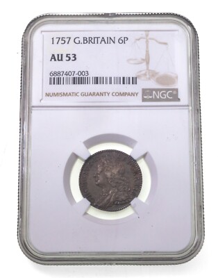 1757 Great Britain 6 Pence in AU 53 By NGC 6P Silver Coin KM 582.2 | eBay