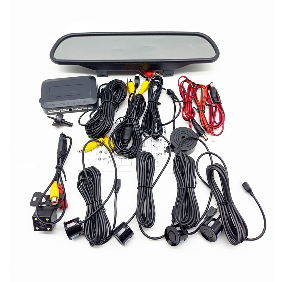 Car Reverse Radar Alarm System LCD Rear View Mirror Monitor Backup ...