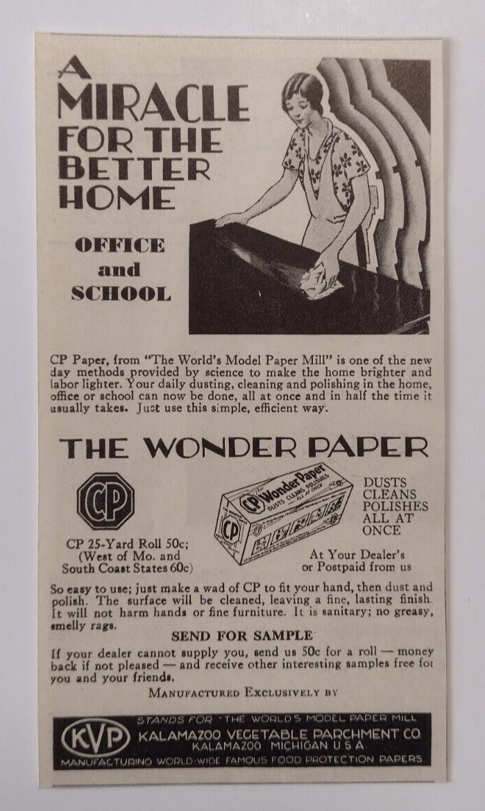 1930 Wonder Paper Advertisement Kalamazoo Vegetable Parchment Co ...