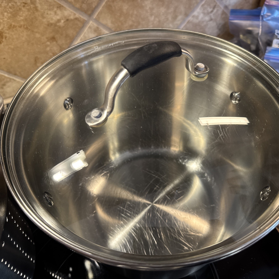 Calphalon 8 Quart Stainless Stock Pot w Lid & 2 Steamer Inserts Model ...