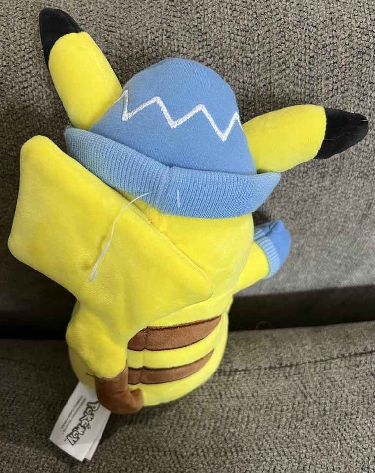 8” Pokemon Winter Holiday Pikachu Blue Hat Mittens Stuffed Plush ...