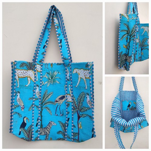 Indian Turquoise Tiger Printed Quilted Shoulder Bag Women's Beach ...