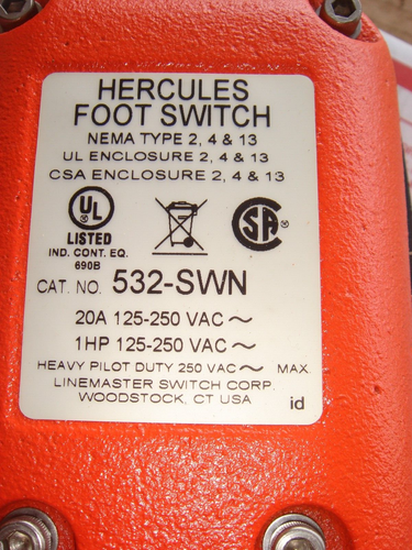 NOS LINEMASTER 532-SWN / 532SWN HERCULES FOOT SWITCH USA | eBay
