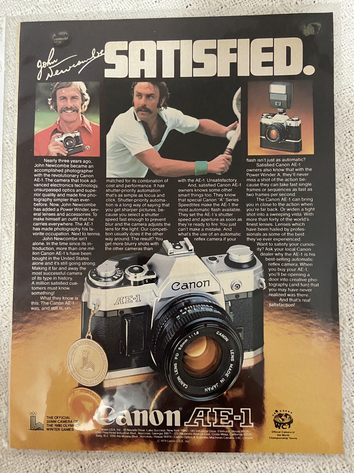 1979 Canon AE-1 Film Camera John Newcombe vintage print ad 70's ...
