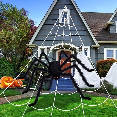 Halloween Decoration Outdoor 200'' Spider Web and 50'' Giant Spider ...