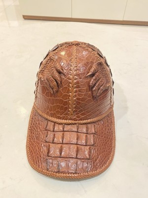 Brown Leather Genuine Crocodile Skin Hat! | eBay