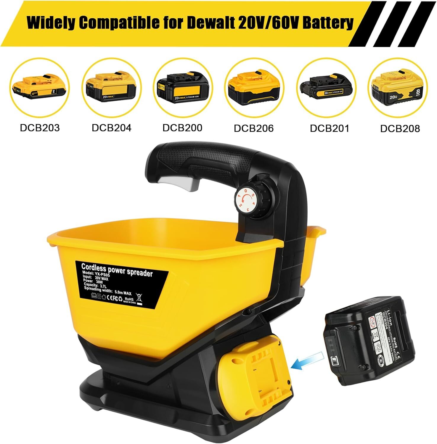 Handheld Power Spreader for Dewalt 20V/60V Li-ion Battery 3.7L Seed ...