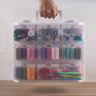 Double Sided Thread Box Storage 16 Grids Sewing Organizer Clear Plastic ...