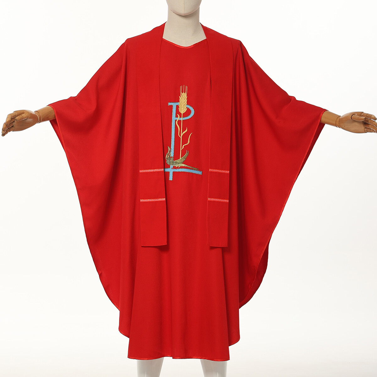 Catholic Red Chasuble with Bird Wheat Embroidered Priest outer Vestment ...