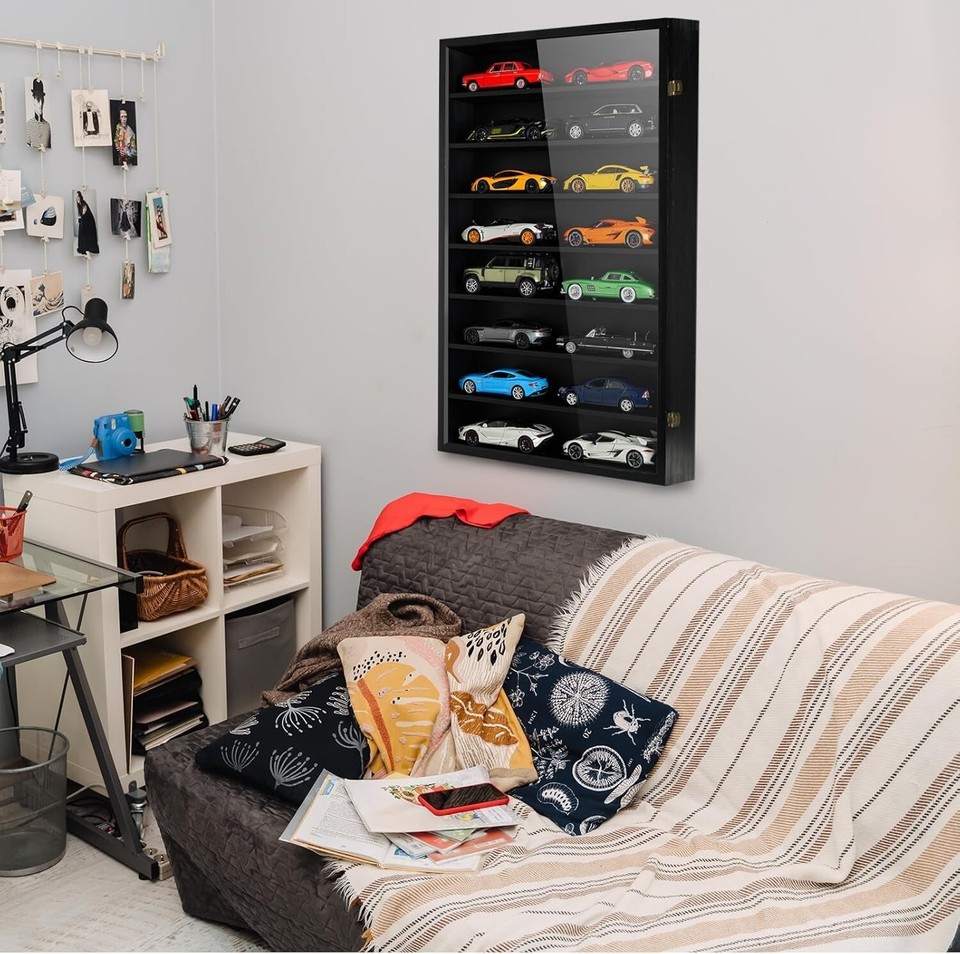 Model Car Display Case 1/24 Wall Mounted Diecast Cabinet Wooden ...