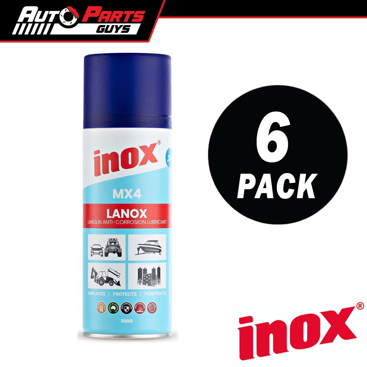 6 Pack Inox MX4 LANOX Lanolin Anti Corrosion Lubricant Spray Can 300g ...