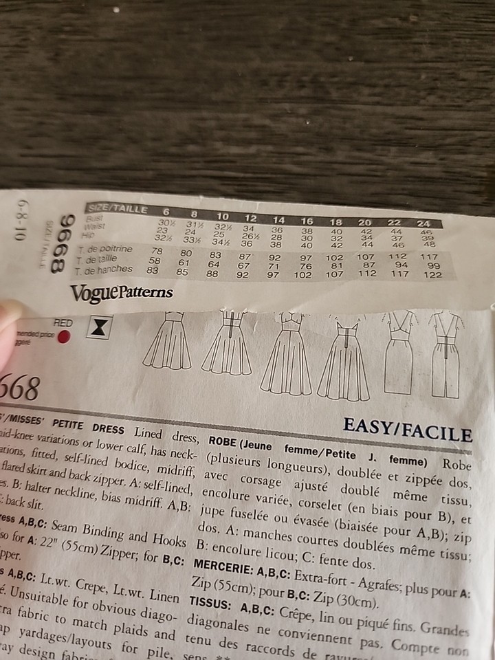 VOGUE EASY OPTIONS Sewing Pattern #9668 Misses' Petite Dress Sizes 6-8 ...