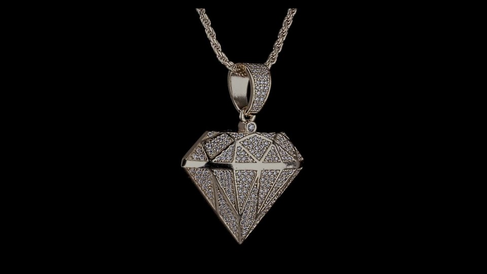 Real 925 Sterling Silver Gold Plated Diamond Shape BLING Pendant Mens ...