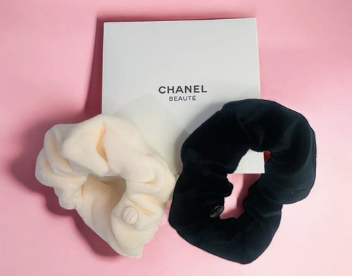 CHANEL Hair Tie Scrunchie Black And Ivory w/ Box Authentic | eBay