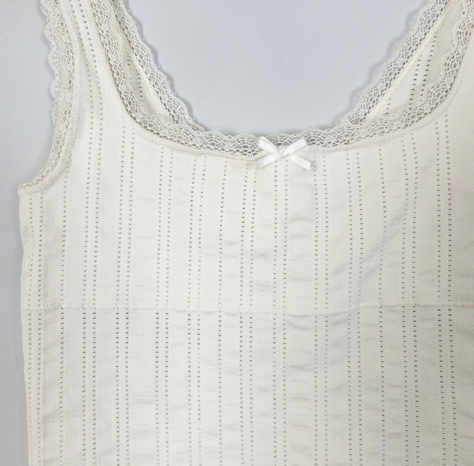 Lace Trim Bodysuit Boho Cottagecore Coquette Tank Top Size Small Women ...