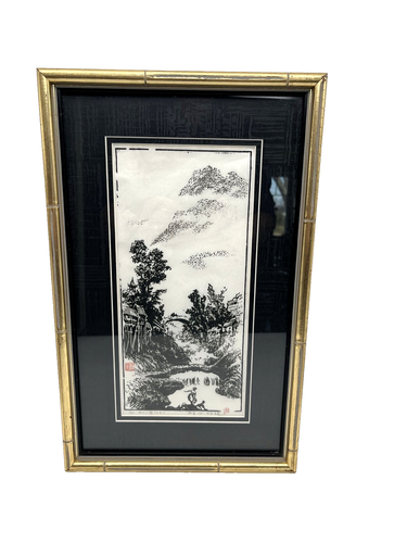 Vintage 1991 Signed Lin Jun Chinese River Waterfall Village Framed ...