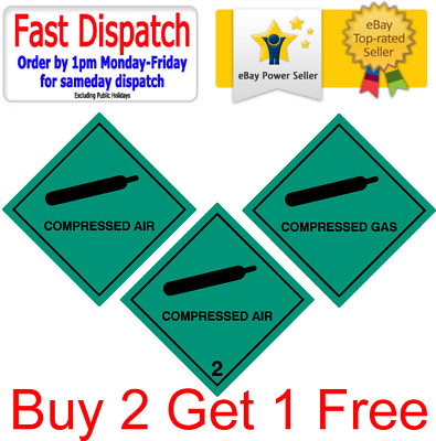 Hazard Warning Stickers Compressed Gas Air Caution Sign Safety Hazchem ...