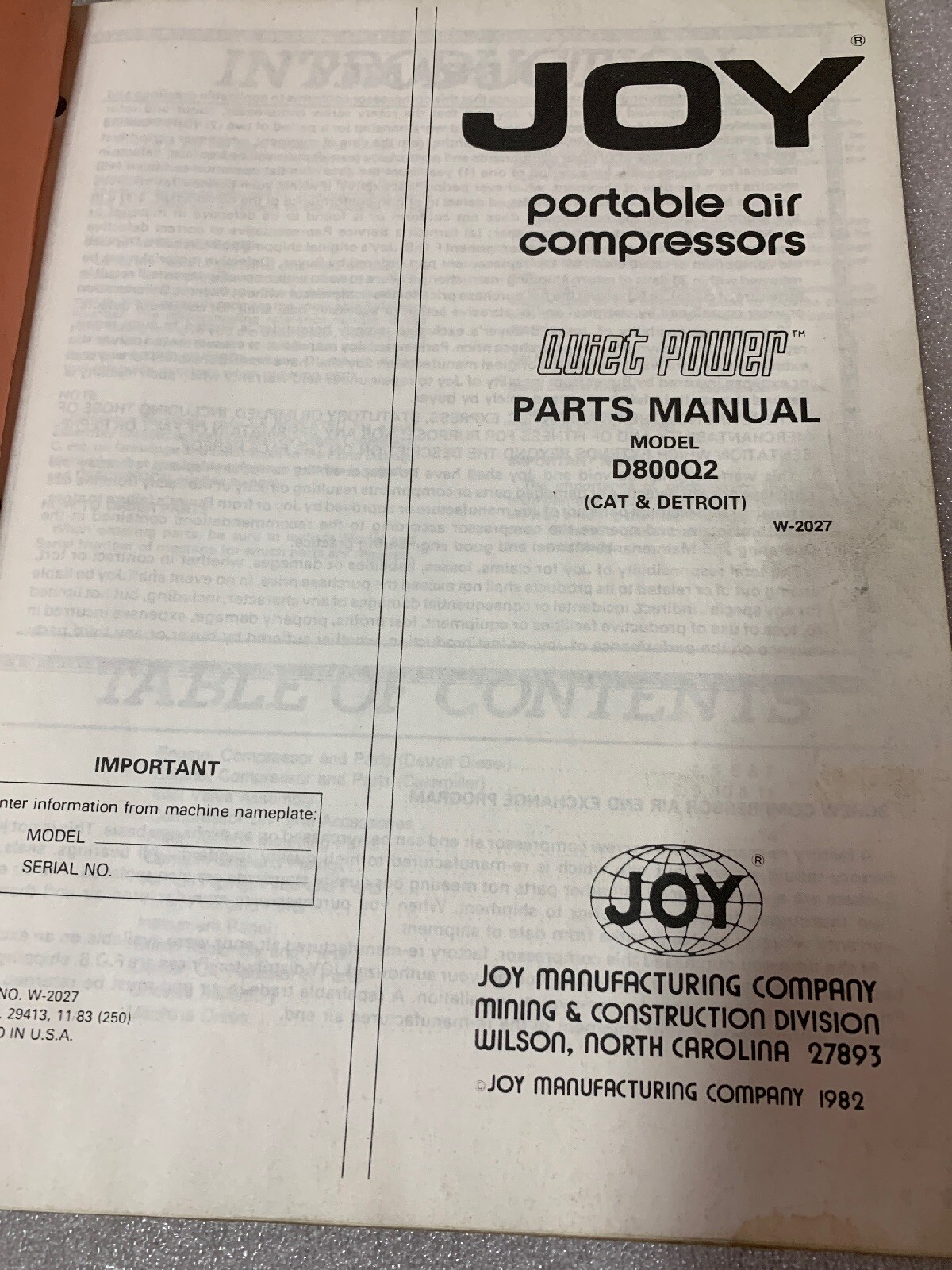 Joy Portable Air Compressor D800Q2 Manual Parts #443 | eBay