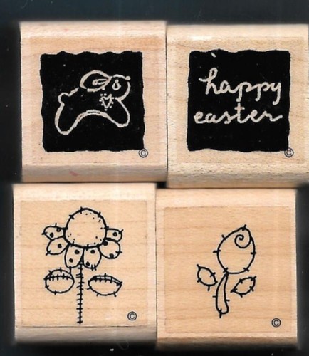 BUNNY RABBIT FLOWERS Happy Easter Spring Nature Lot CTMH wood RUBBER ...