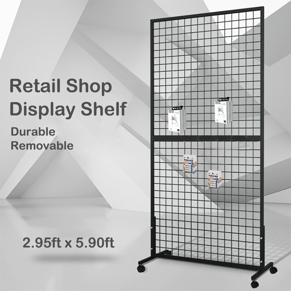 Gridwall Mesh Panel Retail Shop Display Shelf Stand With Wheels 2.95ft ...