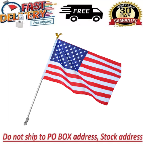 US American Flag Kit with 6 Foot Steel Pole And Bracket Poly Cotton 3 ...