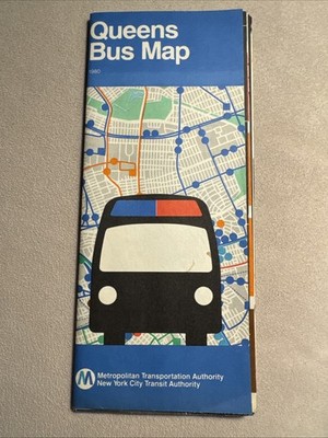 Vintage 1980 NYC QUEENS BUS MAP ~ MTA NEW YORK CITY TRANSIT AUTHORITY ...