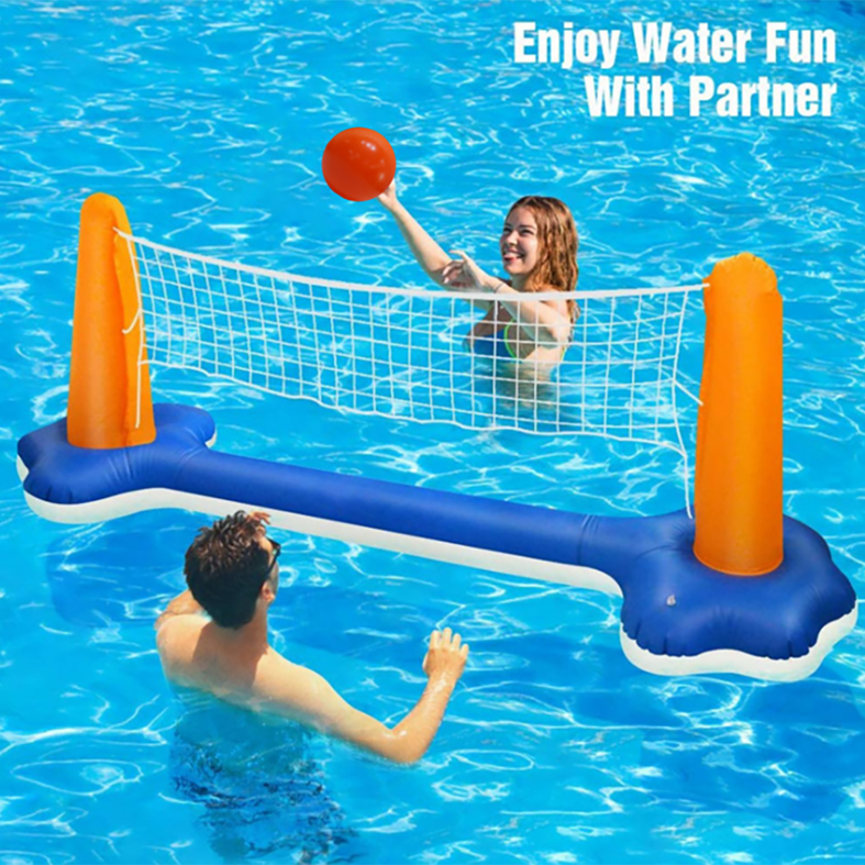 Inflatable Volleyball Net & Basketball Hoops Pool Float Set with 2 ...