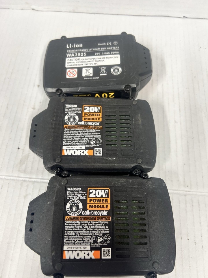3 Pack Worx WA3520 Genuine OEM Li-ion Battery Pack 20v MAX Lithium ...