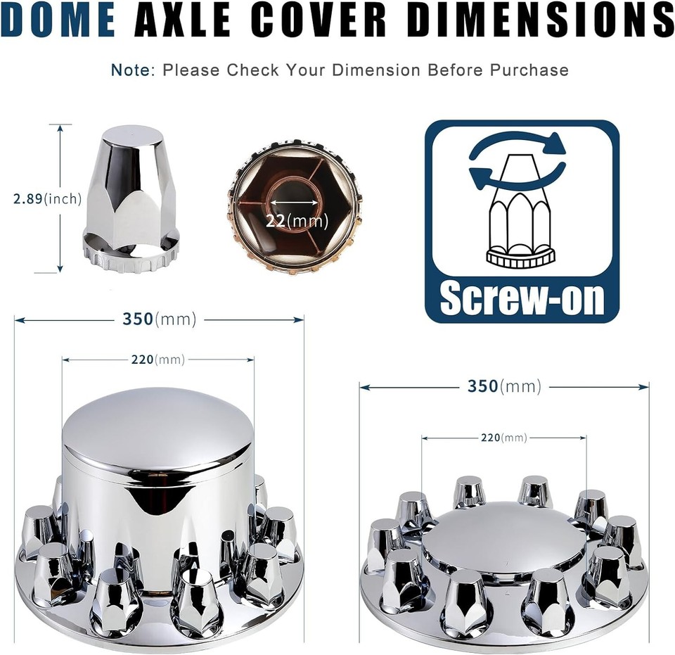 Chrome Hub Cover Semi Truck Wheel Kit Axle Cover 33mm Lug Front & Rear ...