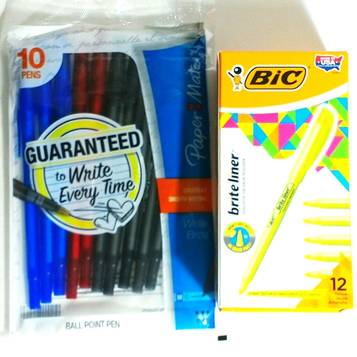 Bic Highlighters Box of 12 Yellow & 10 Papermate Pens School Office Supplies New | eBay
