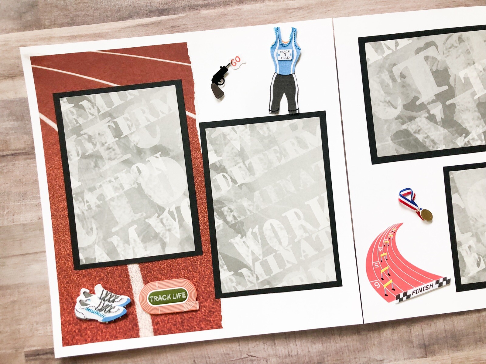 Running Track Scrapbook Layout, Track Scrapbook Pages, Running Premade ...